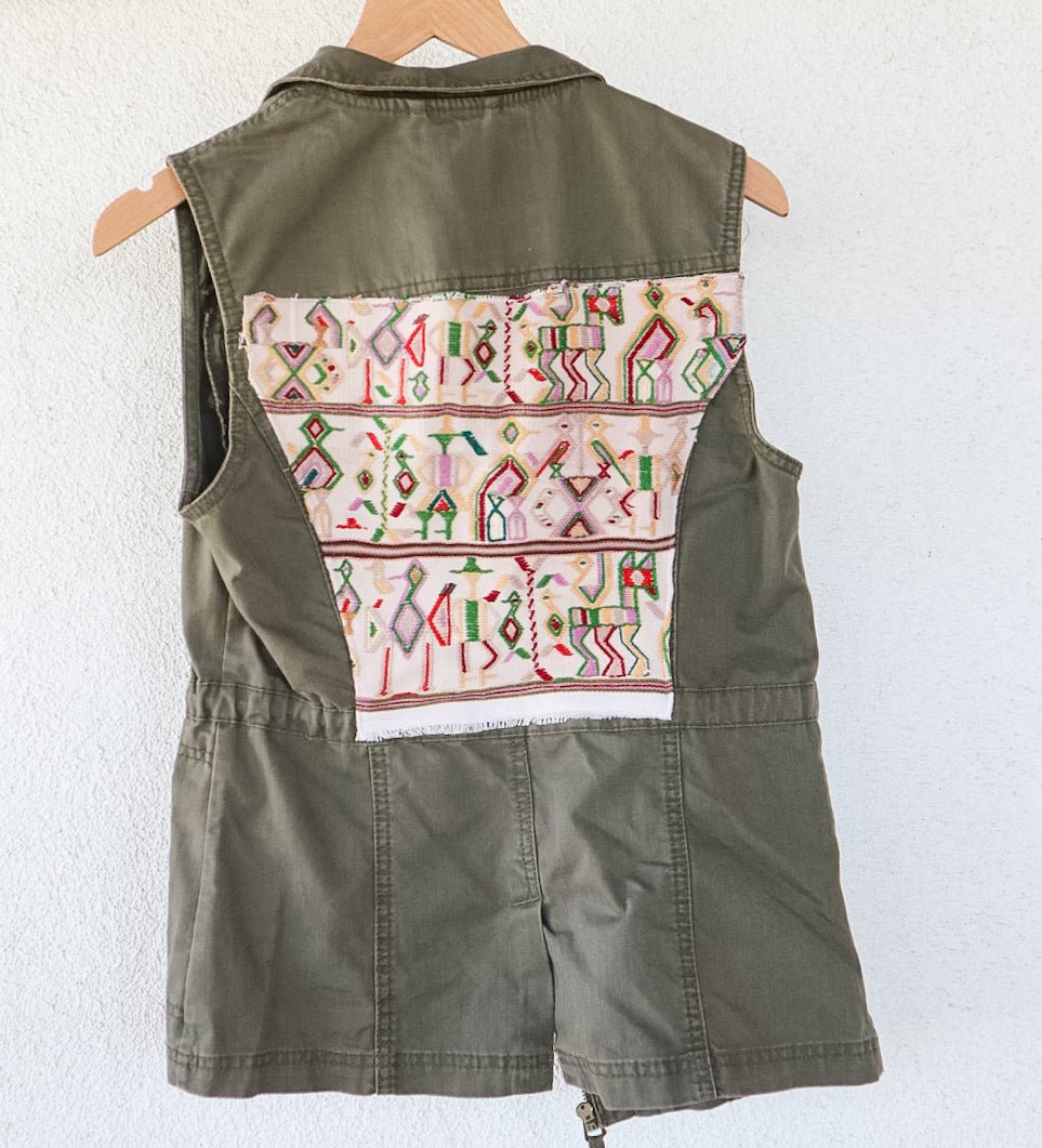 Denim Utility Vest with Vintage Huipil – Vida Maya